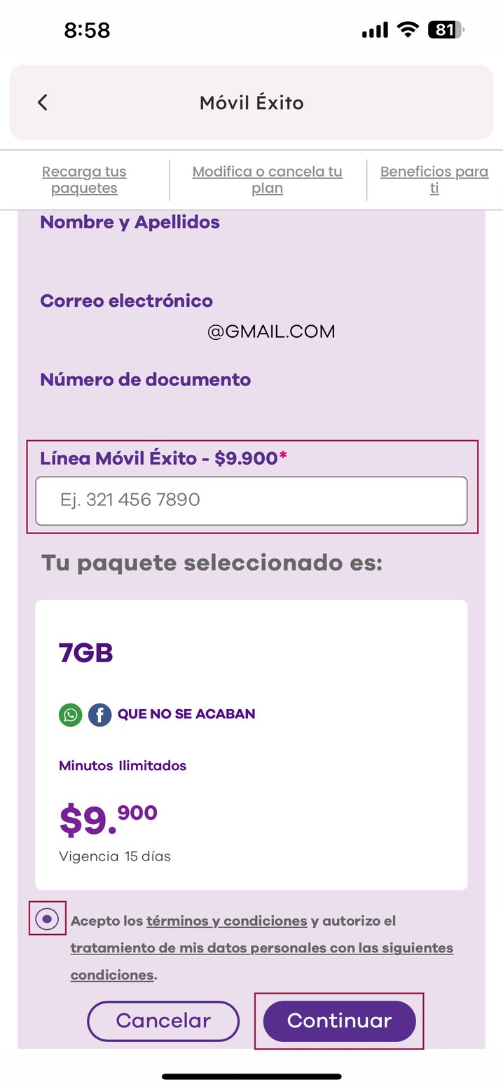 Cómo recargar tu Móvil Éxito en la app